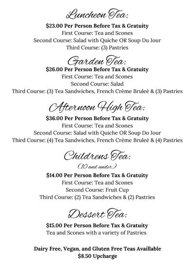 Tea Room Menu